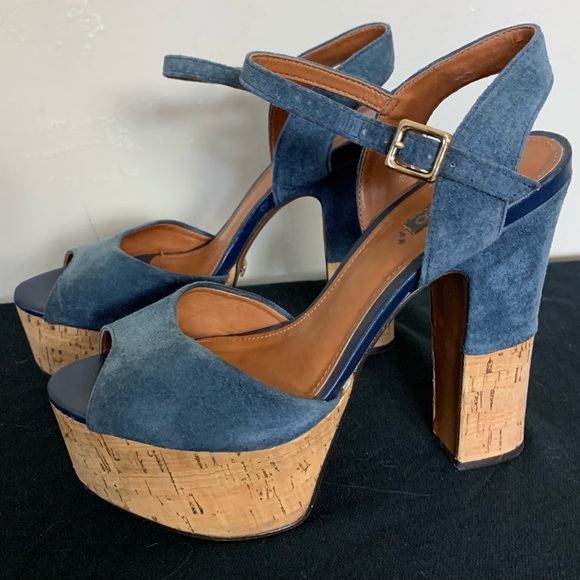 Arezzo | Shoes | Arezzo Blue Suede Cork Giant Platform High Heel Disco ...